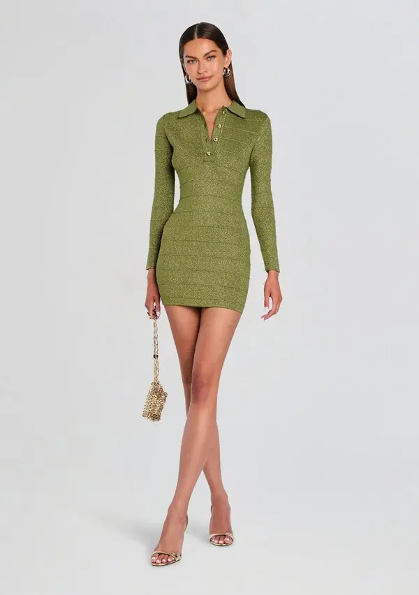 Retrofete Siona Metallic Bandage Knit Dress - Metallic Basil