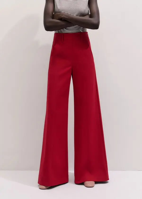 ME+EM High Waisted Wide Leg Trousers - Deep Carmine Red