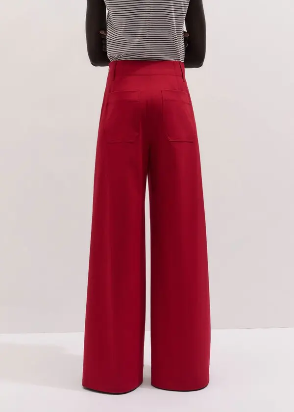 ME+EM High Waisted Wide Leg Trousers - Deep Carmine Red
