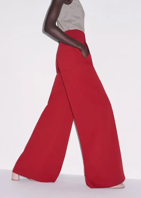 ME+EM High Waisted Wide Leg Trousers - Deep Carmine Red