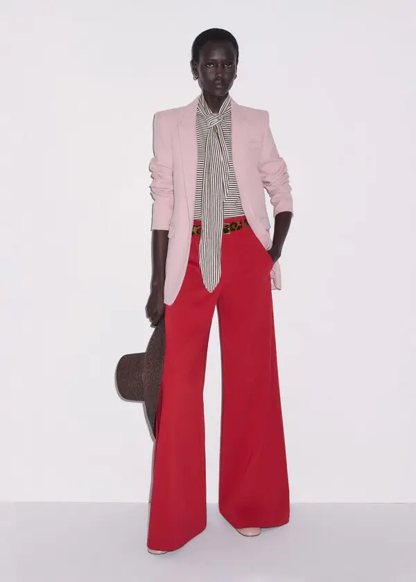 ME+EM High Waisted Wide Leg Trousers - Deep Carmine Red