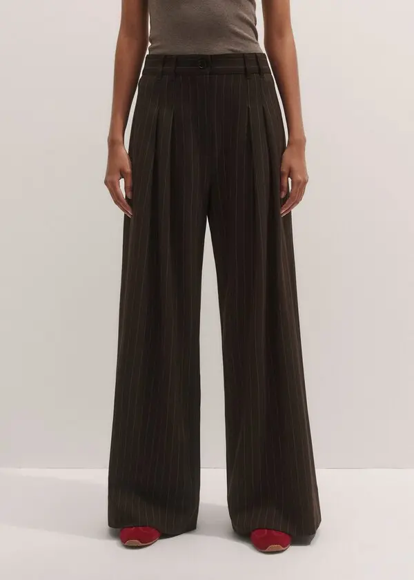 ME+EM Pinstripe Wide-leg Tailored Trousers - Chocolate/caramel