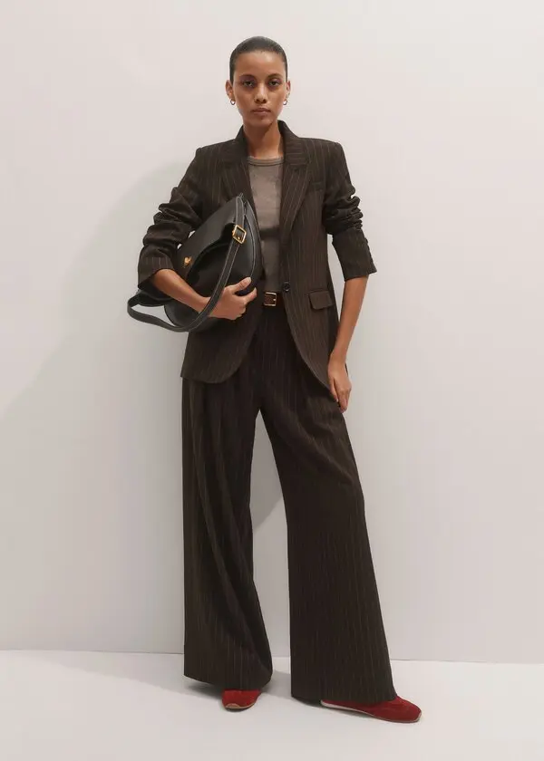 ME+EM Pinstripe Wide-leg Tailored Trousers - Chocolate/caramel