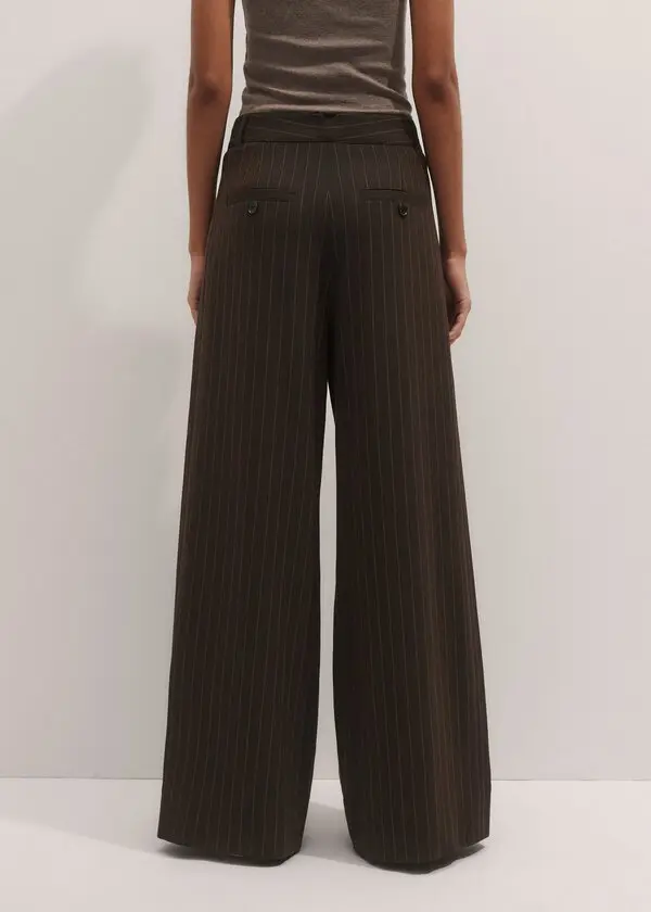 ME+EM Pinstripe Wide-leg Tailored Trousers - Chocolate/caramel