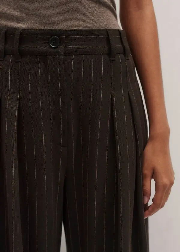 ME+EM Pinstripe Wide-leg Tailored Trousers - Chocolate/caramel