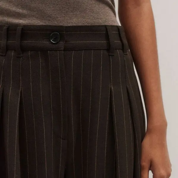 ME+EM Pinstripe Wide-leg Tailored Trousers - Chocolate/caramel