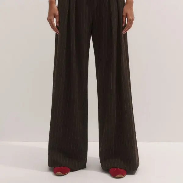 ME+EM Pinstripe Wide-leg Tailored Trousers - Chocolate/caramel
