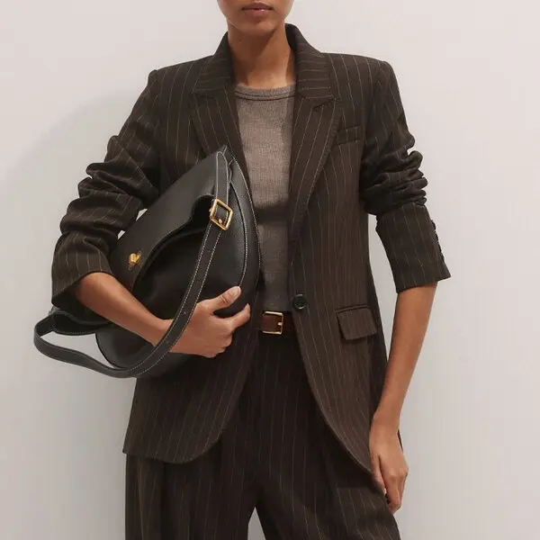 ME+EM Pinstripe Wide-leg Tailored Trousers - Chocolate/caramel