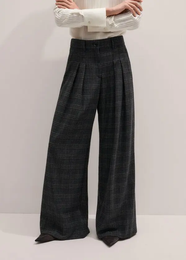 ME+EM Wide Leg Check Trousers - Charcoal
