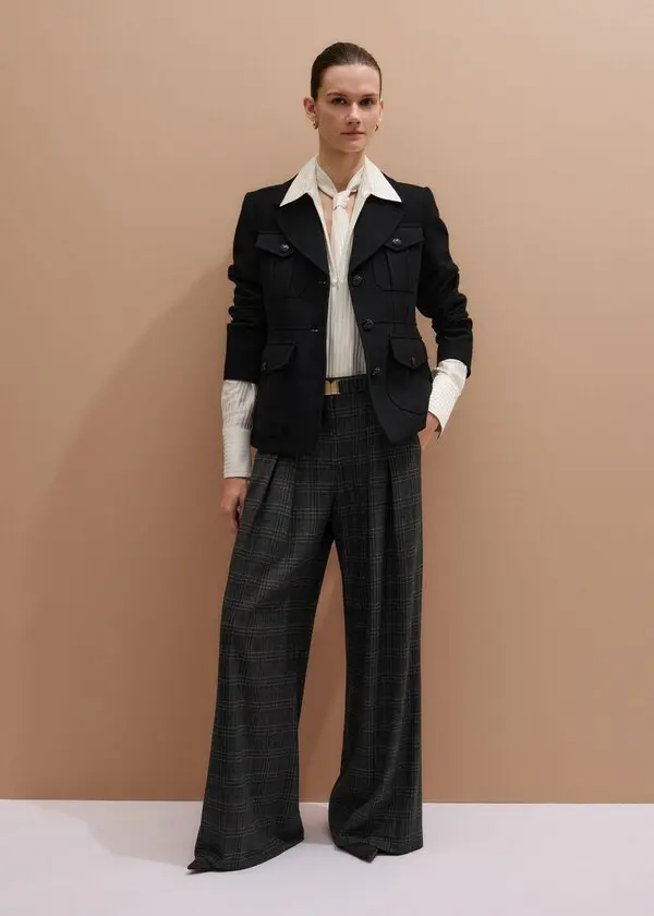 ME+EM Wide Leg Check Trousers - Charcoal