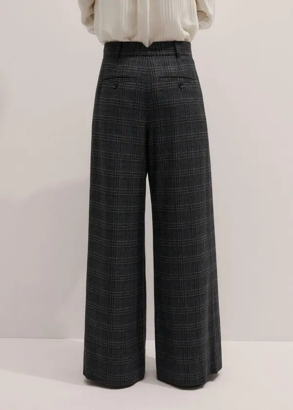 ME+EM Wide Leg Check Trousers - Charcoal