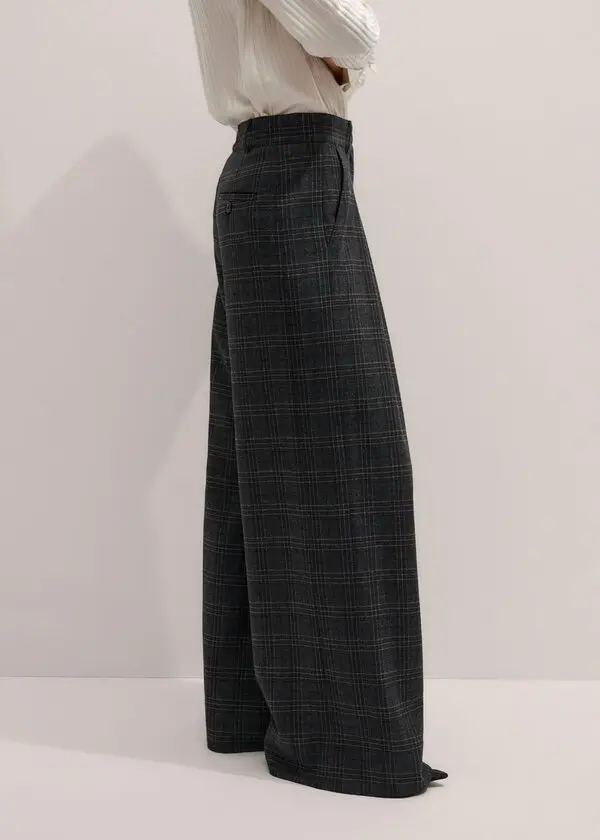 ME+EM Wide Leg Check Trousers - Charcoal