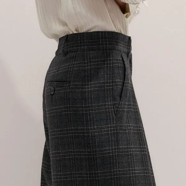 ME+EM Wide Leg Check Trousers - Charcoal