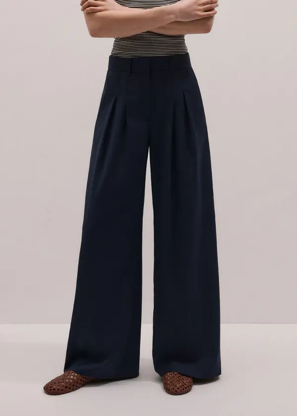 ME+EM Pinstripe Pleat Front Wide Leg Trousers