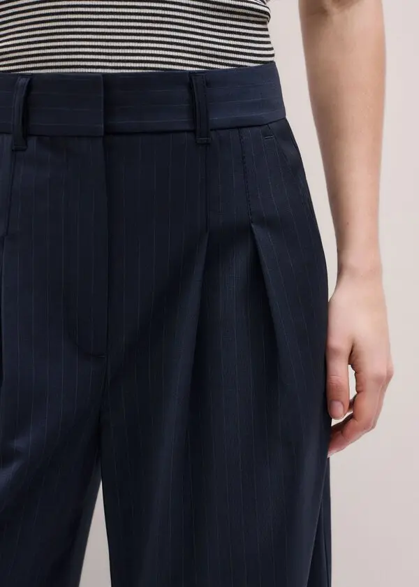 ME+EM Pinstripe Pleat Front Wide Leg Trousers