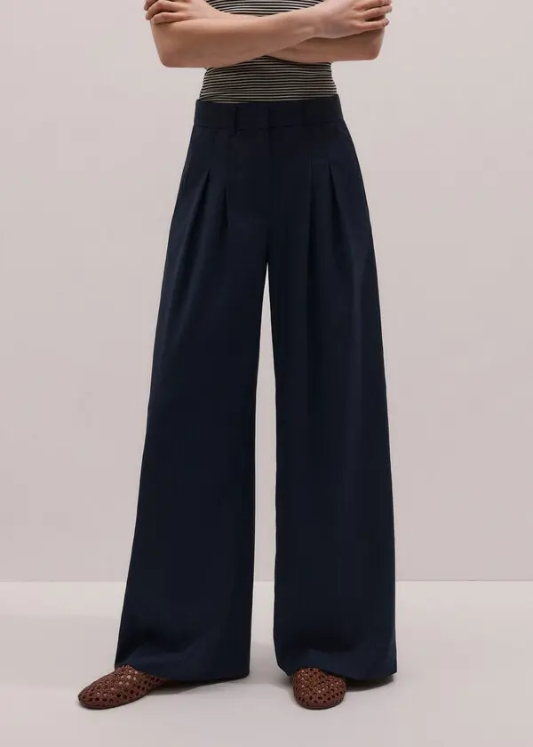 ME+EM Pinstripe Pleat Front Wide Leg Trousers