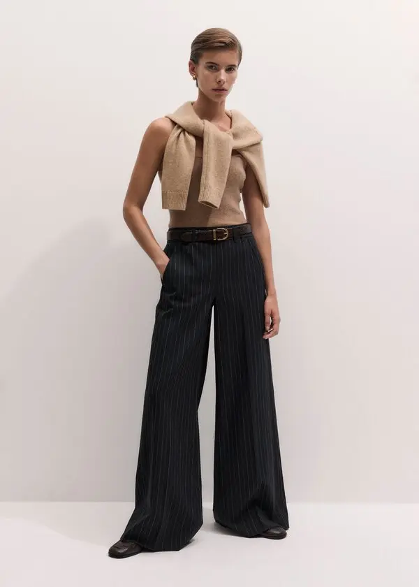 ME+EM Wide-leg Pinstripe Wool Blend Trousers - Black