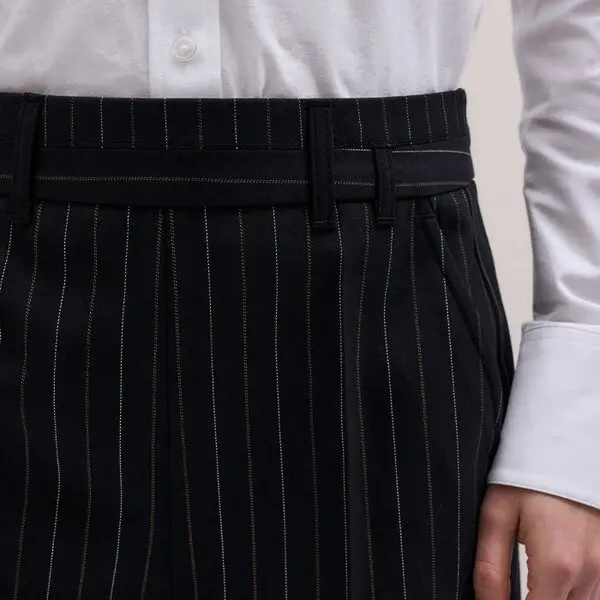 ME+EM Wide-leg Pinstripe Wool Blend Trousers - Black