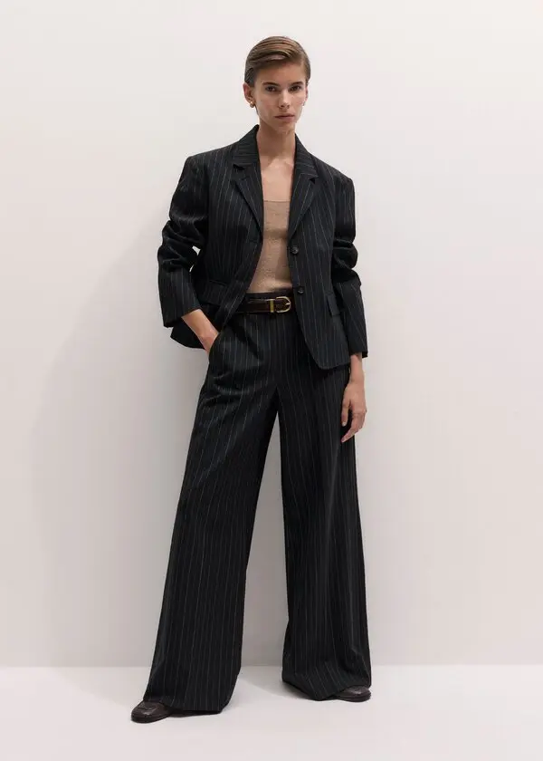 ME+EM Wide-leg Pinstripe Wool Blend Trousers - Black