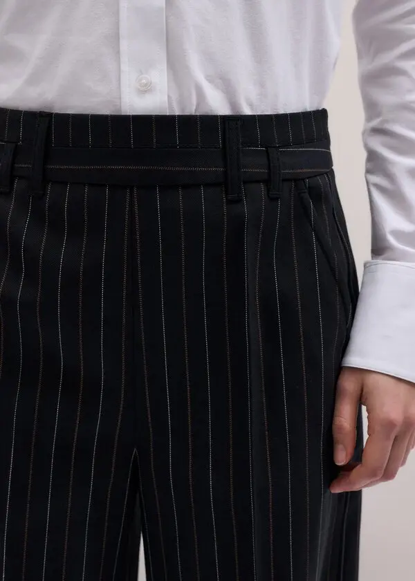 ME+EM Wide-leg Pinstripe Wool Blend Trousers - Black