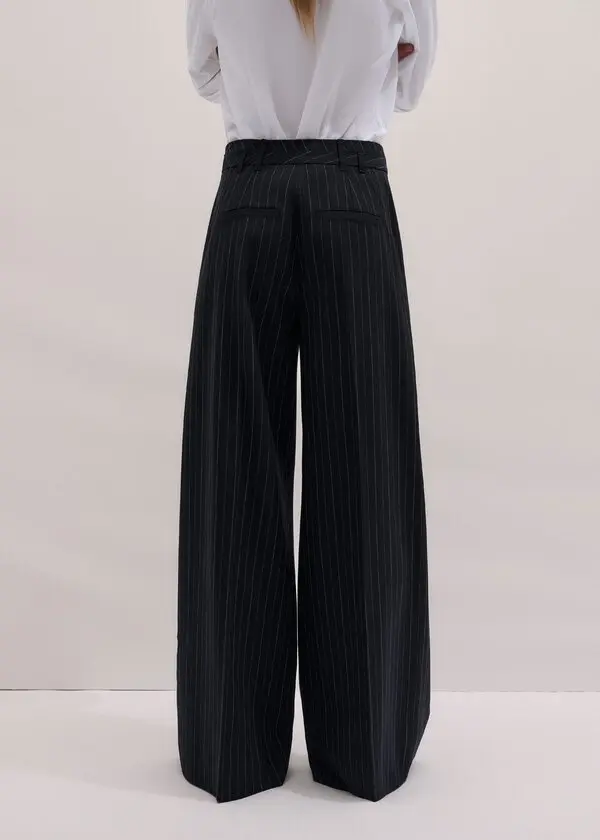 ME+EM Wide-leg Pinstripe Wool Blend Trousers - Black