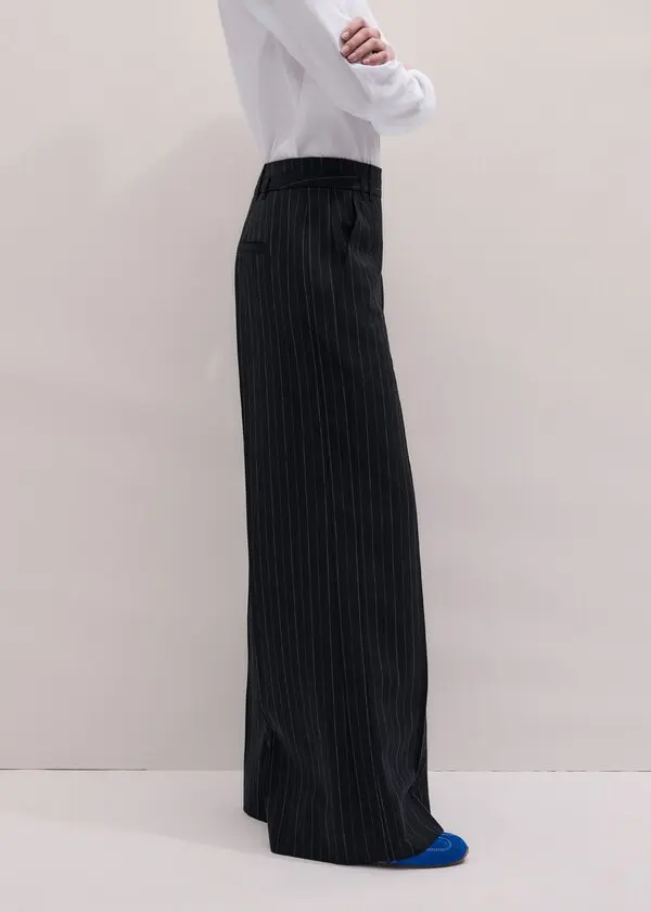 ME+EM Wide-leg Pinstripe Wool Blend Trousers - Black