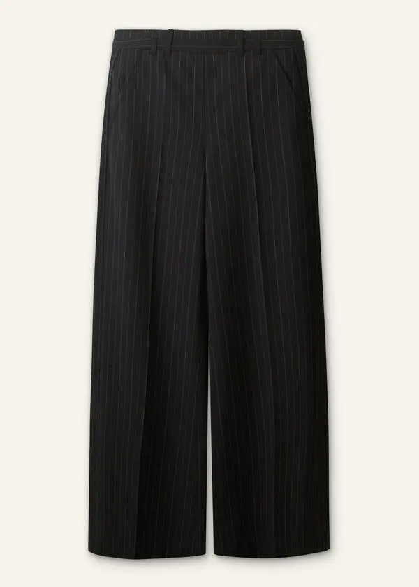 ME+EM Wide-leg Pinstripe Wool Blend Trousers - Black