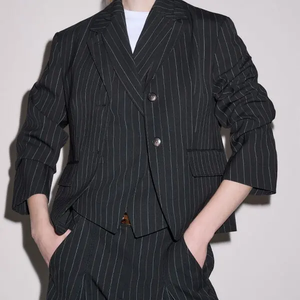 ME+EM Wide-leg Pinstripe Wool Blend Trousers - Black