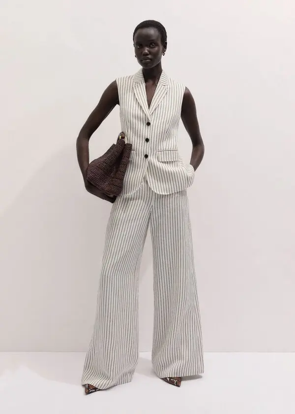 ME+EM High Waist Wide Leg Striped Trousers