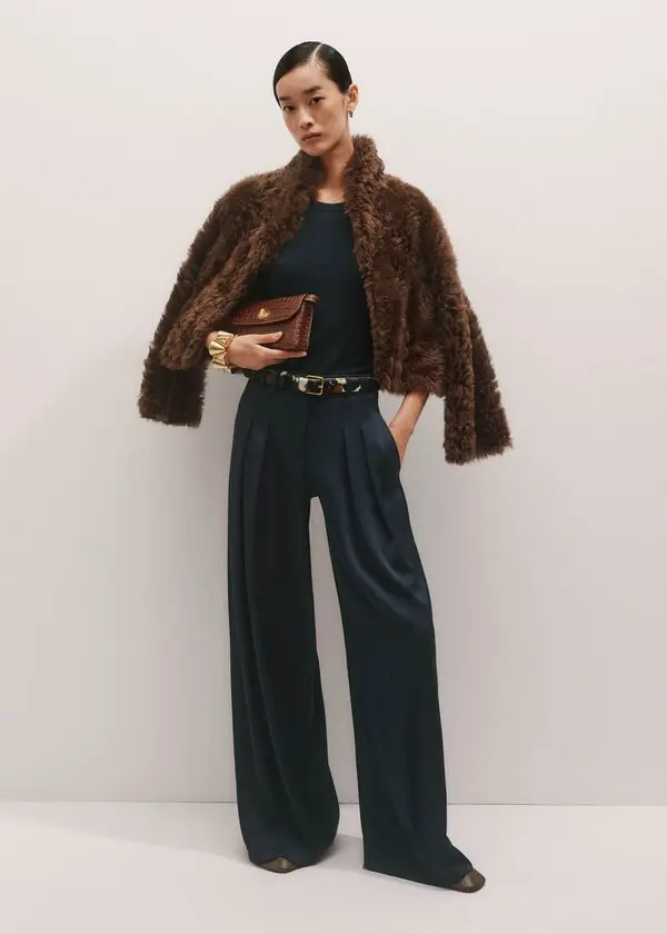 ME+EM Double Pleat Wide-leg Satin Crepe Trousers - Midnight Navy