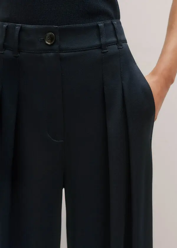 ME+EM Double Pleat Wide-leg Satin Crepe Trousers - Midnight Navy