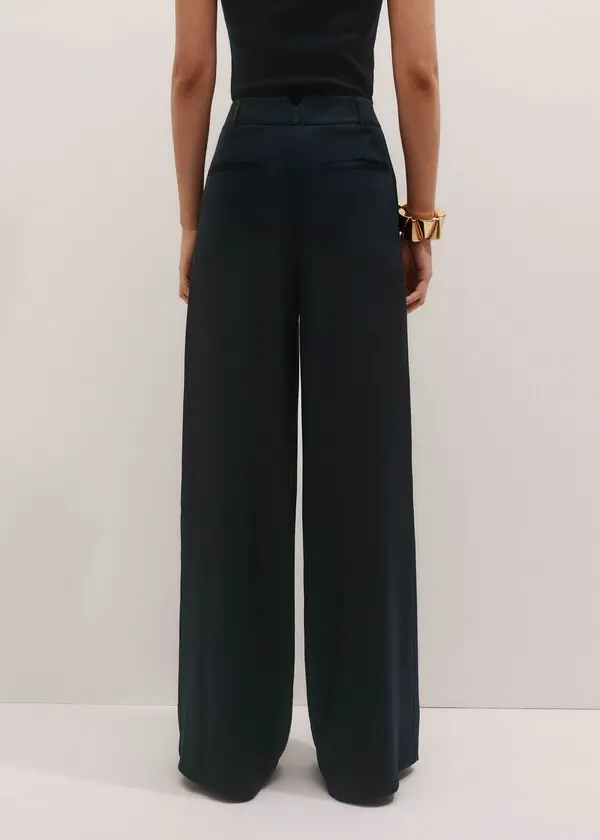 ME+EM Double Pleat Wide-leg Satin Crepe Trousers - Midnight Navy