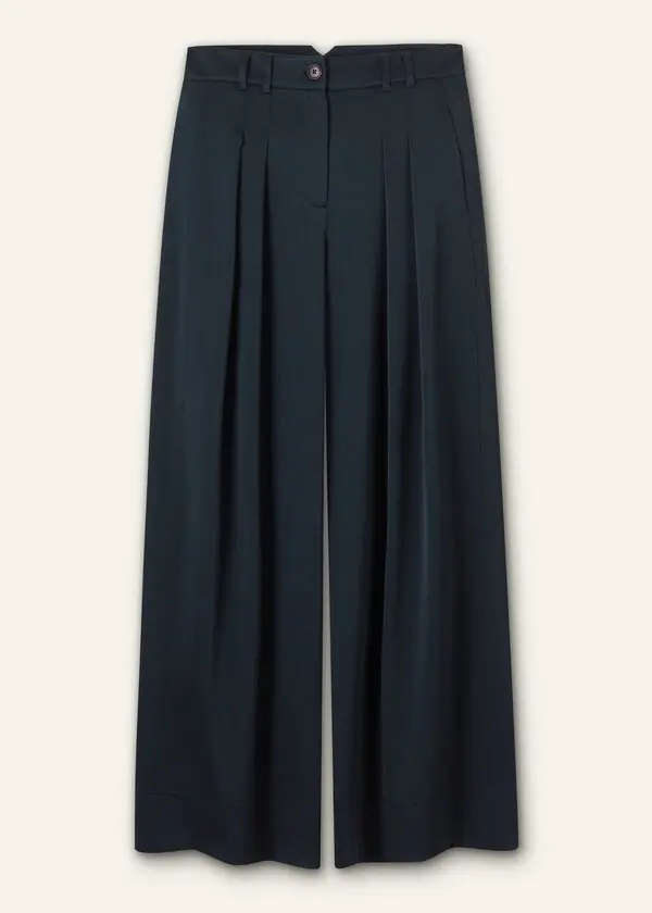 ME+EM Double Pleat Wide-leg Satin Crepe Trousers - Midnight Navy