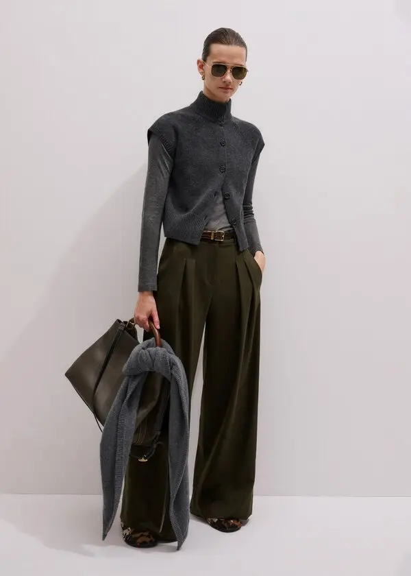 ME+EM Olive Green Wide-leg Double Pleat Trouser - Intense Olive