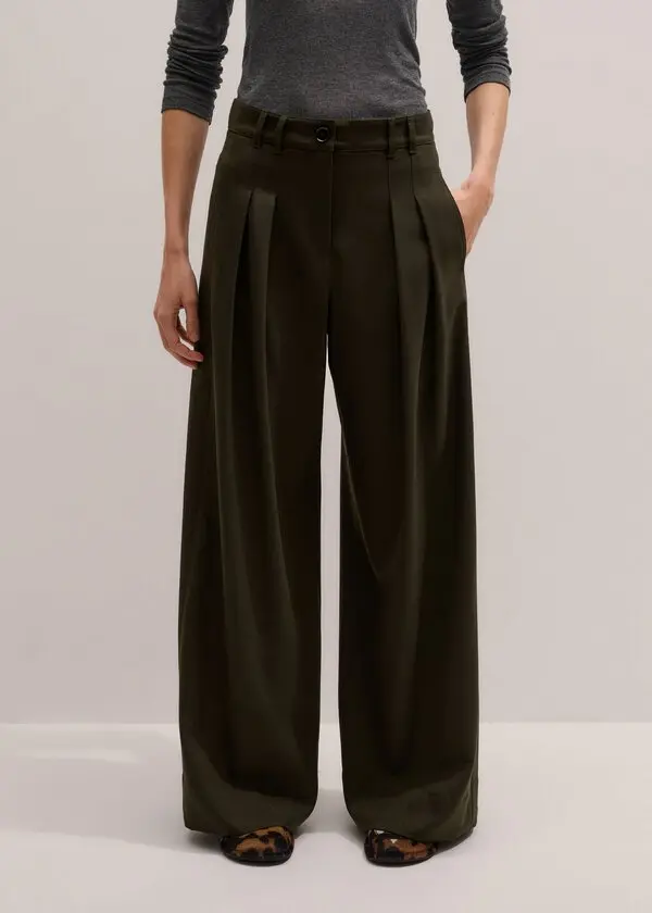 ME+EM Olive Green Wide-leg Double Pleat Trouser - Intense Olive