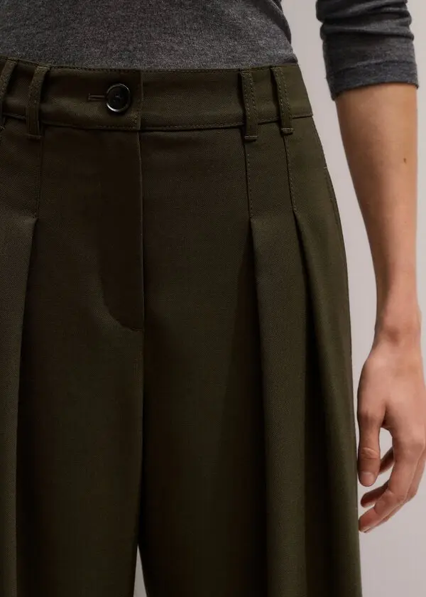 ME+EM Olive Green Wide-leg Double Pleat Trouser - Intense Olive