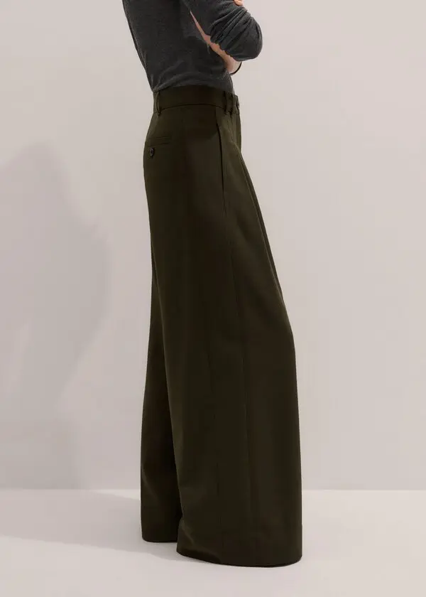 ME+EM Olive Green Wide-leg Double Pleat Trouser - Intense Olive