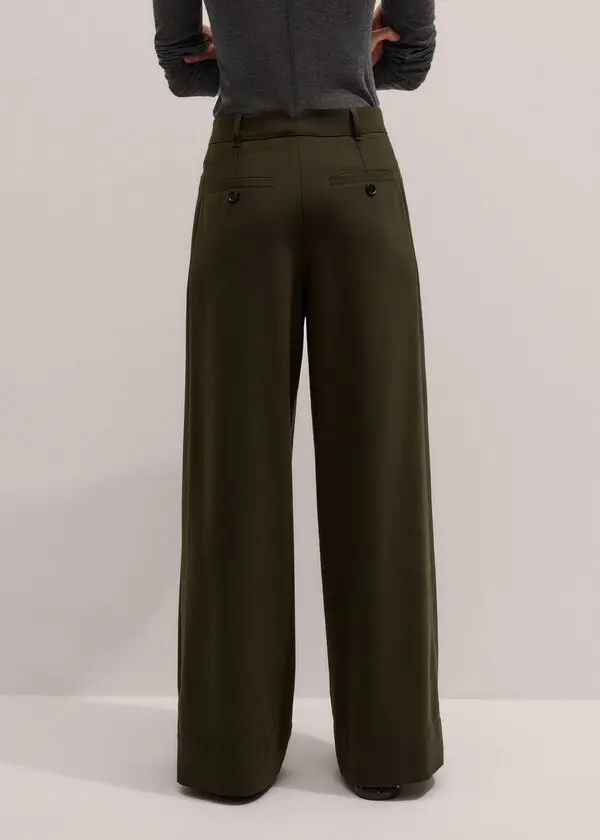 ME+EM Olive Green Wide-leg Double Pleat Trouser - Intense Olive