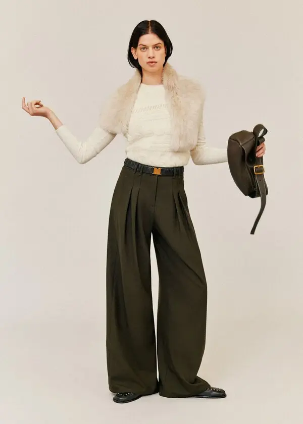 ME+EM Olive Green Wide-leg Double Pleat Trouser - Intense Olive