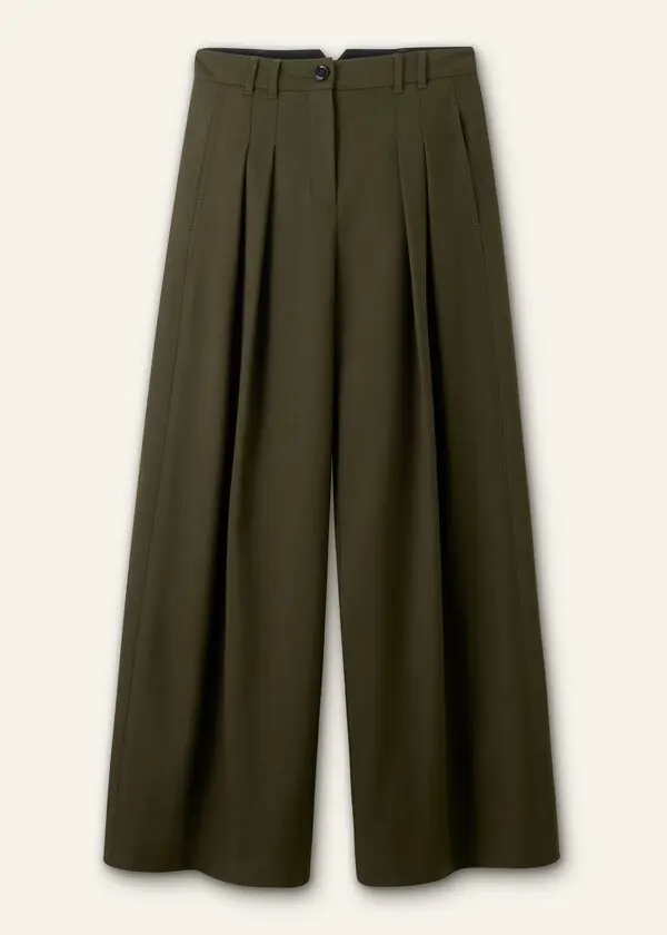 ME+EM Olive Green Wide-leg Double Pleat Trouser - Intense Olive