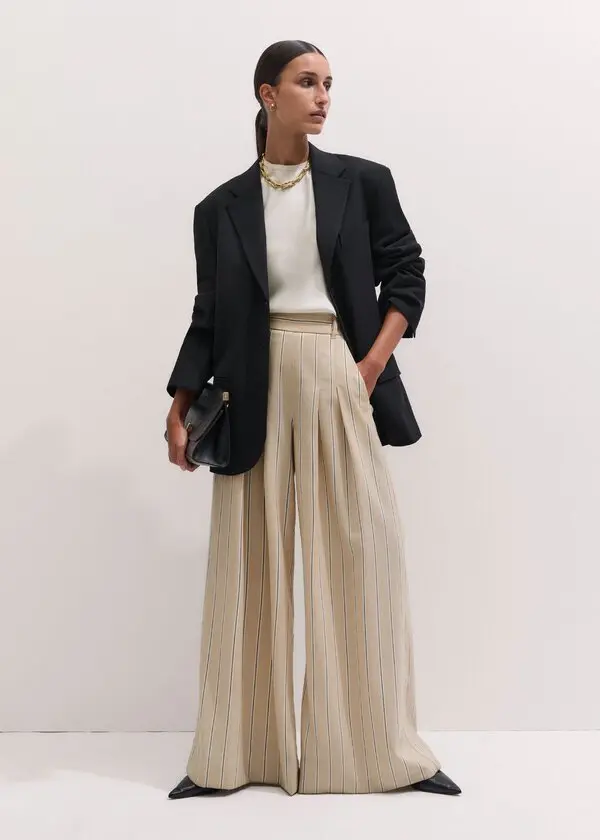 ME+EM Ultra-wide Leg Striped Tailored Trousers - Pale Stone