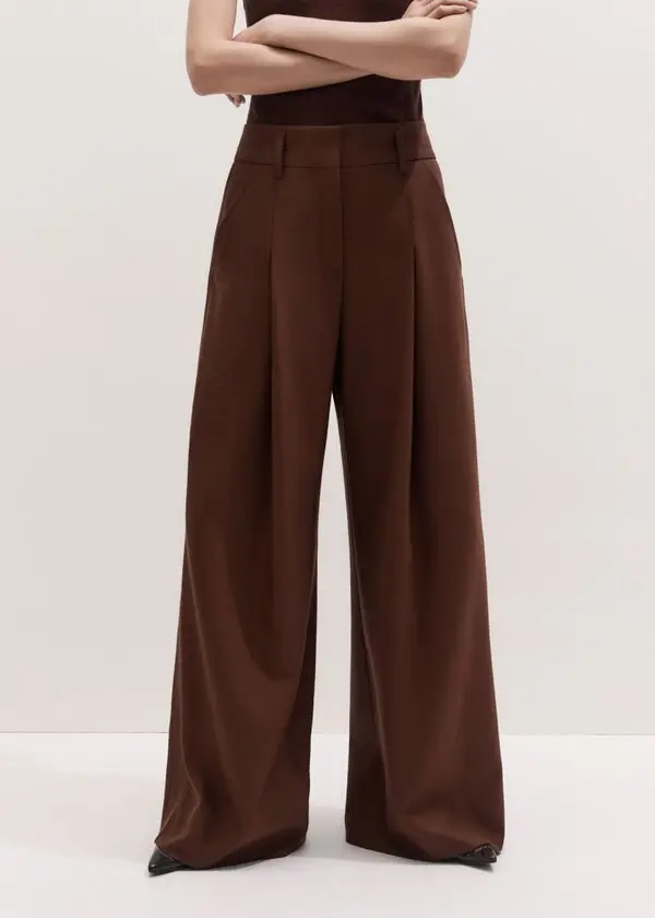ME+EM Pleated Wide-leg Trousers - Pecan Brown