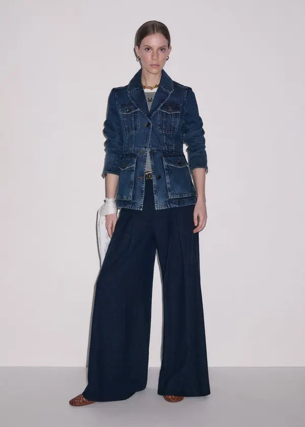 ME+EM Wide-leg Bouclé Trousers - Navy