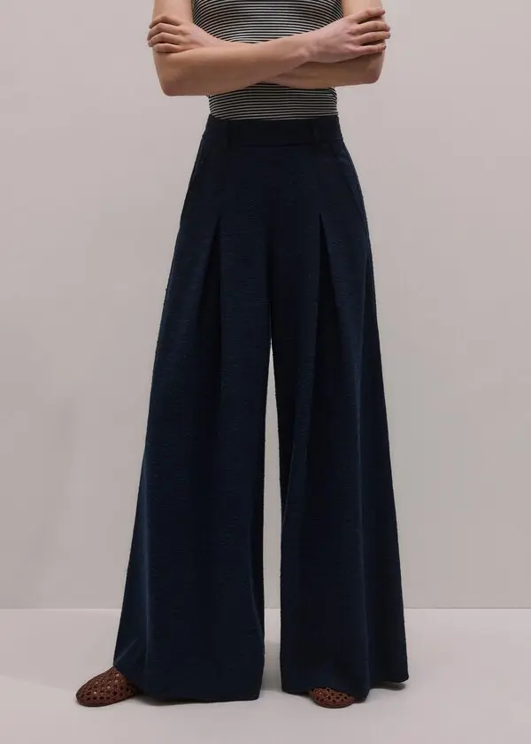 ME+EM Wide-leg Bouclé Trousers - Navy