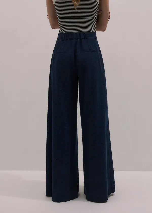 ME+EM Wide-leg Bouclé Trousers - Navy