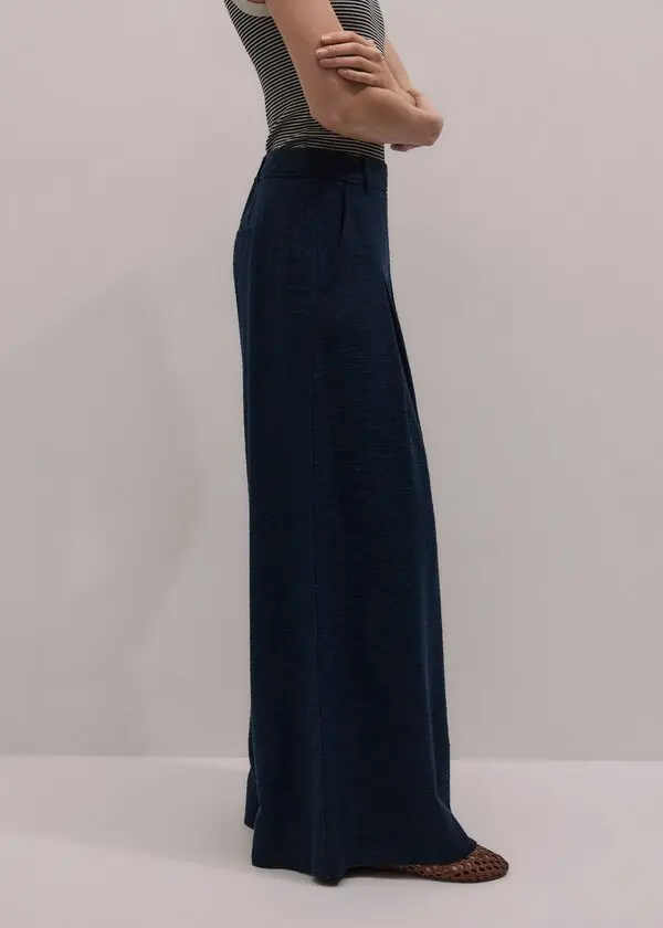 ME+EM Wide-leg Bouclé Trousers - Navy