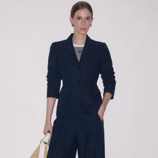 ME+EM Wide-leg Bouclé Trousers - Navy