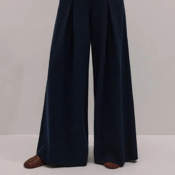 ME+EM Wide-leg Bouclé Trousers - Navy