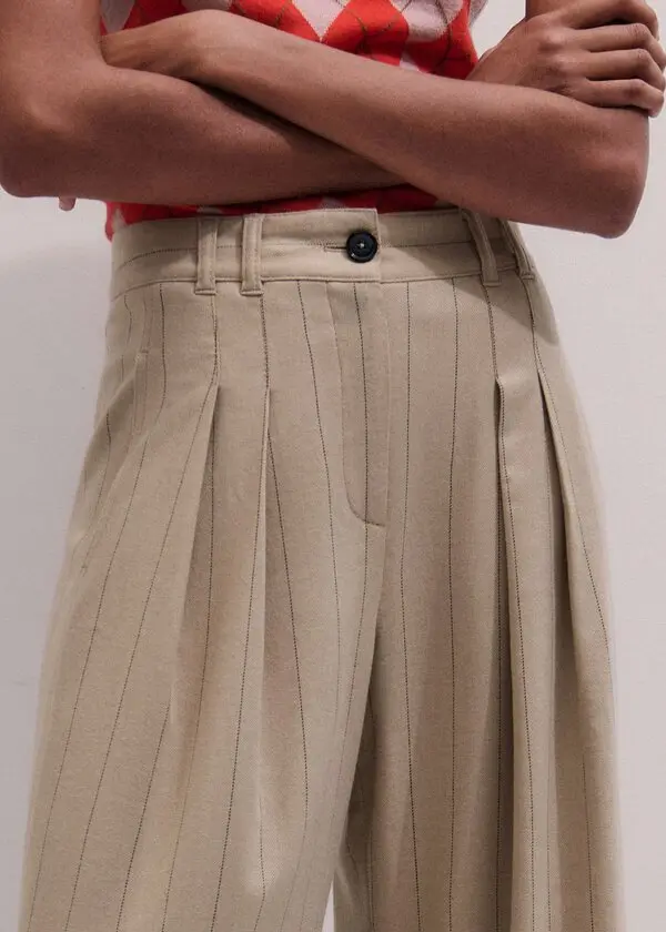 ME+EM Wide-leg Pinstripe Trousers - Latte