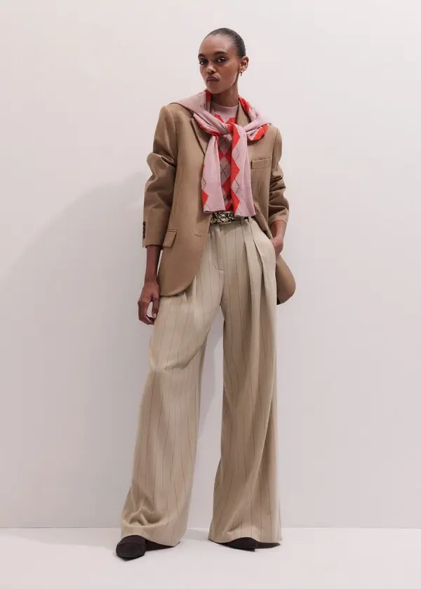 ME+EM Wide-leg Pinstripe Trousers - Latte